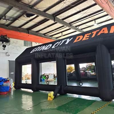 Oxford fabric inflatable car detailing shelter showing open vehicle access and blower system
