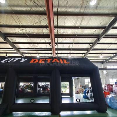 Inflatable car wash bay front view with custom printed fascia and stable air frame