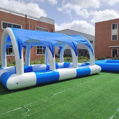 Blue and White Inflatable Covered Pool with Arched Sunshade Canopy Reinforced Airtight Frame and Custom Size for Outdoor Events product view