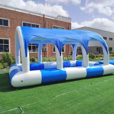 Blue and White Inflatable Covered Pool with Arched Sunshade Canopy Reinforced Airtight Frame and Custom Size for Outdoor Events product view