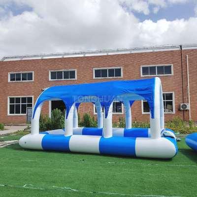 Blue and White Inflatable Covered Pool with Arched Sunshade Canopy Reinforced Airtight Frame and Custom Size for Outdoor Events product view