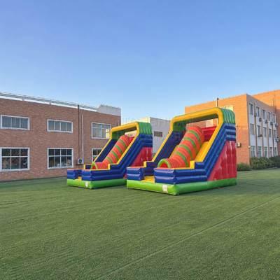 Commercial Colorful Double Lane Inflatable Slide Set with High Side Walls Climbing Steps and Safety Landing Area for Events and Rentals product view