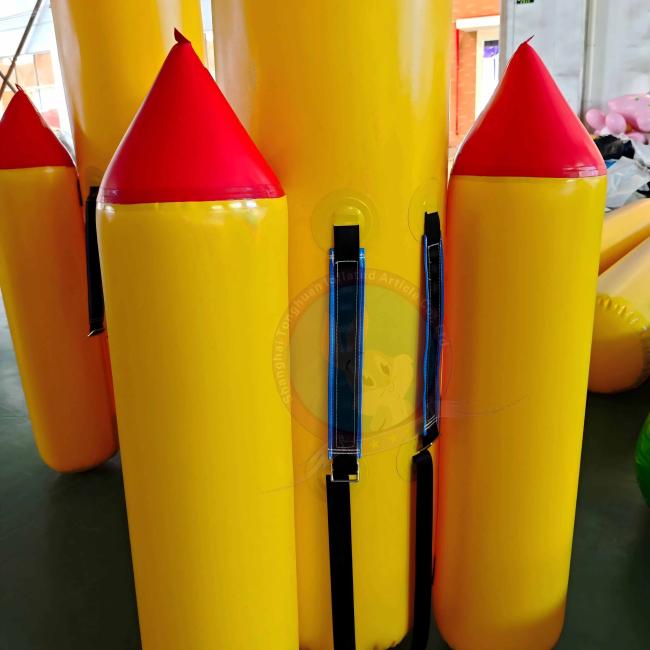 Close view of pencil-shaped inflatable display details