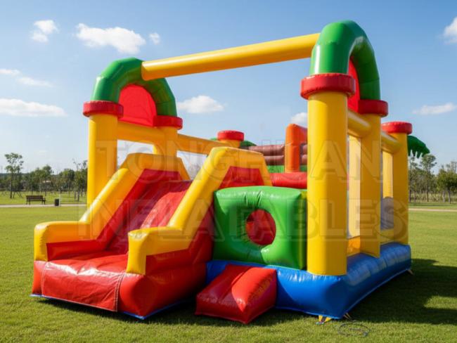 colorful inflatable bouncer combo with slide and climb wall for kids parties and rentals