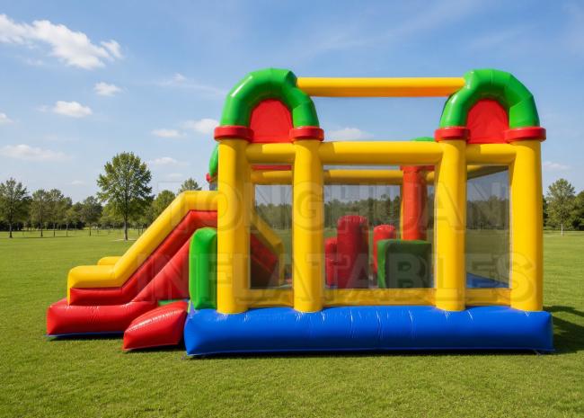 commercial kids inflatable bouncy castle with slide crawl tunnel and jumping area