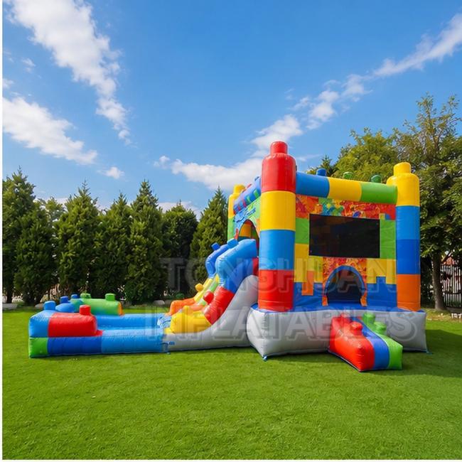 building block inflatable water slide combo with splash pool for kids summer events