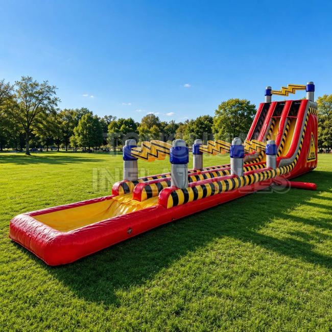 commercial inflatable slip and slide with electric shock theme