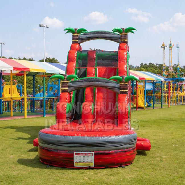 commercial tropical inflatable water slide with palm tree decoration