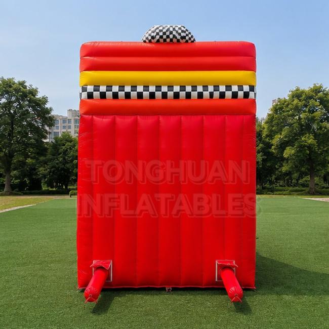 custom double lane inflatable slide with large racing car decoration