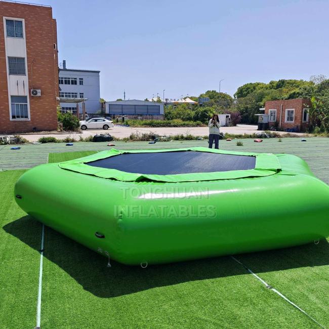 Custom inflatable water trampoline tested outdoors before delivery
