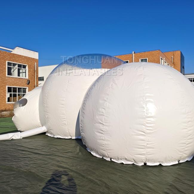 Commercial double bubble inflatable dome house with clear PVC windows and connecting tunnel view 2