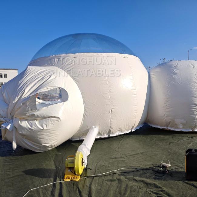 Commercial double bubble inflatable dome house with clear PVC windows and connecting tunnel view 4