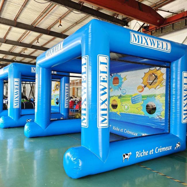 Commercial inflatable multi-sport target goal with mesh panels and reinforced frame view 1
