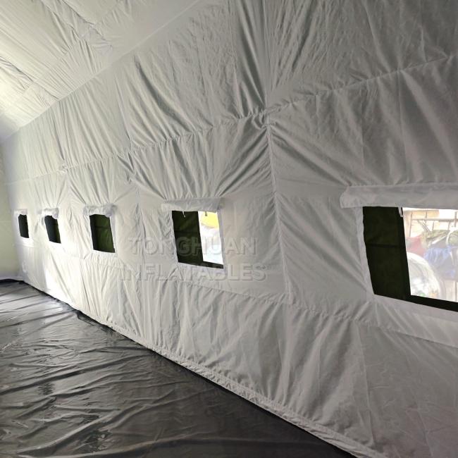 Commercial camouflage inflatable emergency shelter tent with large capacity air frame and modular entrance view 3