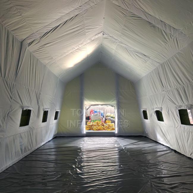 Commercial camouflage inflatable emergency shelter tent with large capacity air frame and modular entrance view 4
