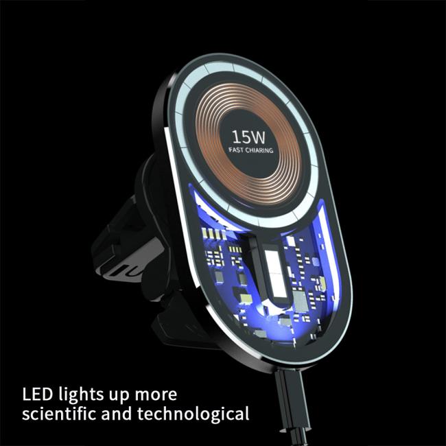 Wireless car charger front view showing sleek black design