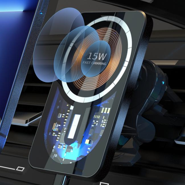 Wireless car charger in use with smartphone