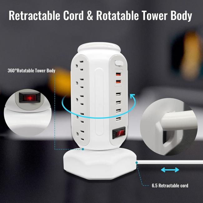 Front view of the multifunctional desk socket in use