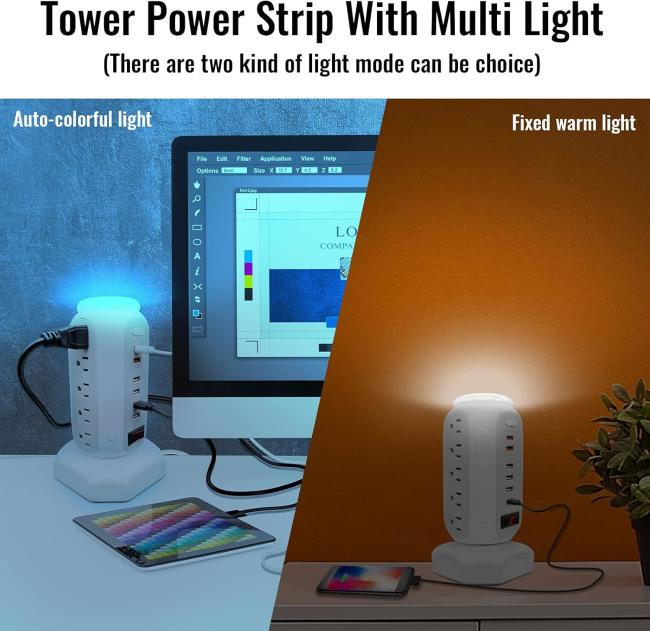 Tower LED Desktop Socket showing multiple charging ports