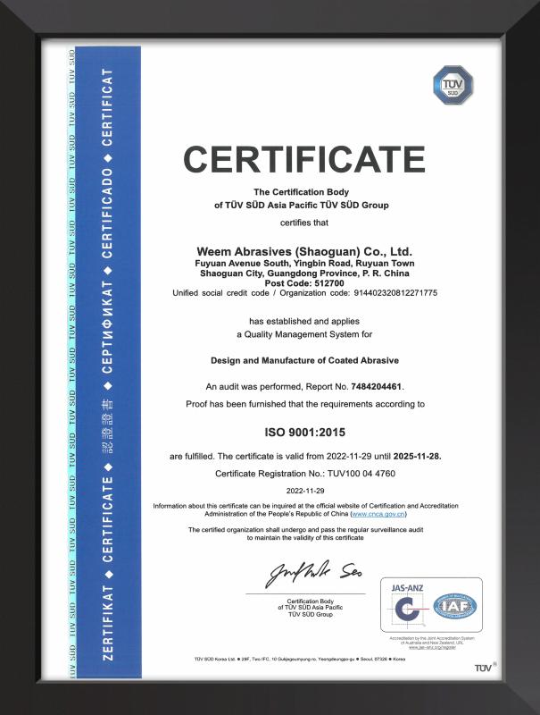 ISO 9001 : 2015 - WEEM Abrasives