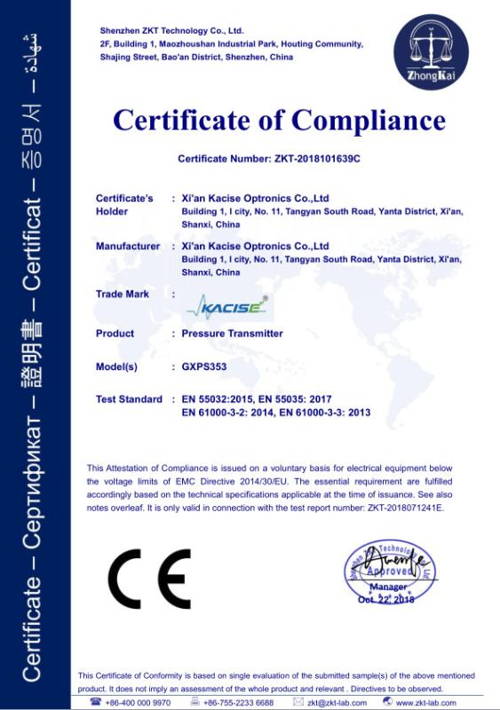 Certificate of Conformity - Xi'an Kacise Optronics Co.,Ltd.
