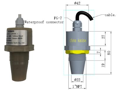 China intelligente ultrasone waterniveaumeter 5V RS485 uitgang PVDF liquide niveausensor KUS600 Te koop