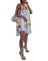 Quality 2021 Anti-UV Tie Die 2 Pieces Set Splatter-ink Printing Shorts Outfits Irregular Asymmetric Edge for sale