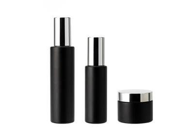 China Garrafas cosméticas de vidro pretas redondas de Matte Frosted 50ml à venda