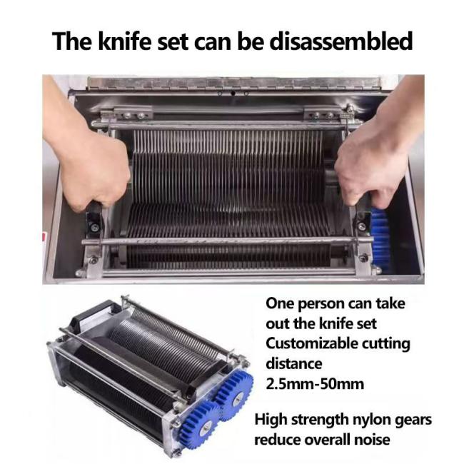 Industrial meat slicing shredding machine - front view
