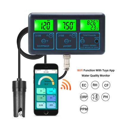 중국 WiFi Tuya 앱 디지털 다기능 PH 미터 7-in-1 PH EC ORP TDS RH% CF 온도 온라인 테스터 수질 분석기 판매용