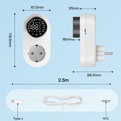 중국 스마트 Tuya WiFi 온도 조절기 플러그 (타이머, 센서, 터치 컨트롤 포함) 판매용