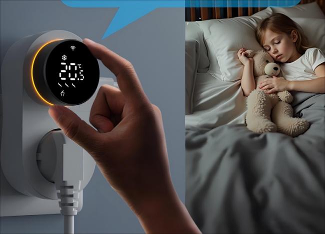 Smart Tuya WiFi Thermostat Plug with temperature display and control knob