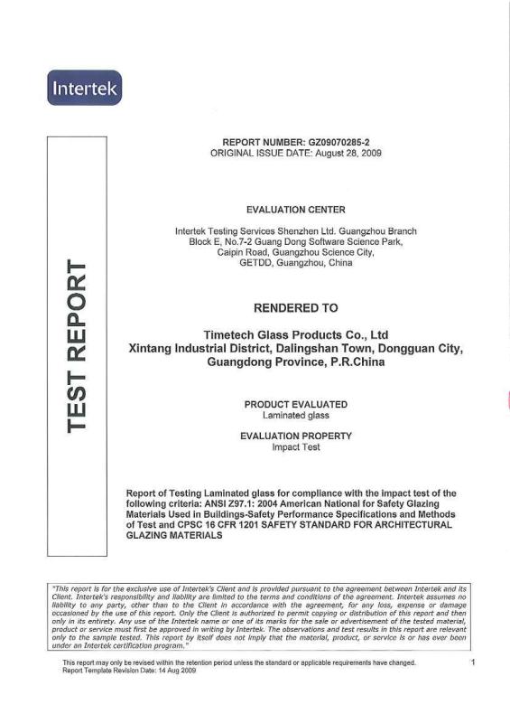 ANSI Z97.1:2004 - TIMETECH GLASS