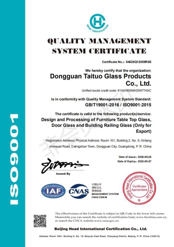ISO9001:2015 - TIMETECH GLASS