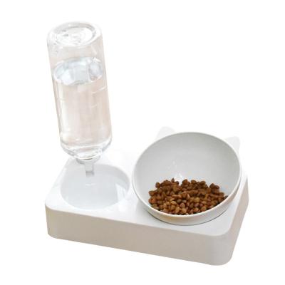 China Plastic Automatic Cat Feeder Water Dispenser Water Fountain Cat Pet Drinking With Food Bowl for sale