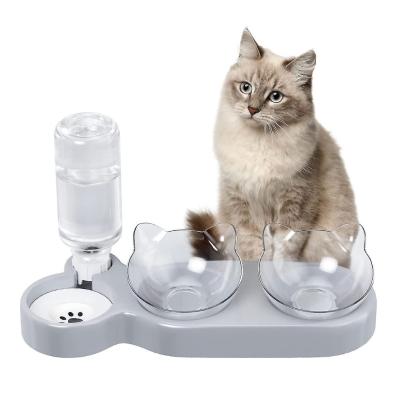 China Automatic Pet Cat Water Feeder Dispenser 3 In 1 With Double Pet Bowl for sale