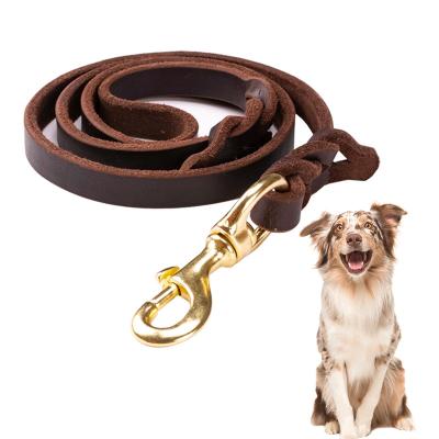 China Braided Custom Running Training Genuine Leather Dog Leash For Medium Puppy Dog for sale