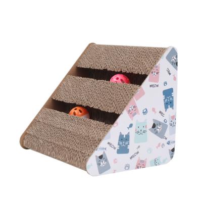 China Triangle Cat Scratcher Bed With Bell Durable Corrugated Cardboard Playhouse Toy for sale