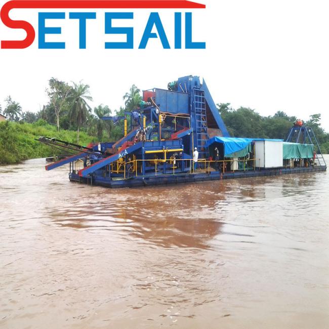 Chain Bucket River Gold Mining Dredger with Gold Carpet