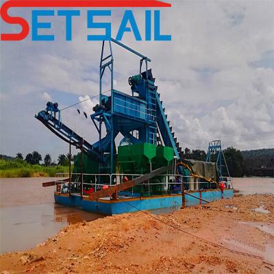 China Profundidad de dragado de 7-30 metros Cadena de cubos de oro y diamante Dredger con pantalla de tambor en venta