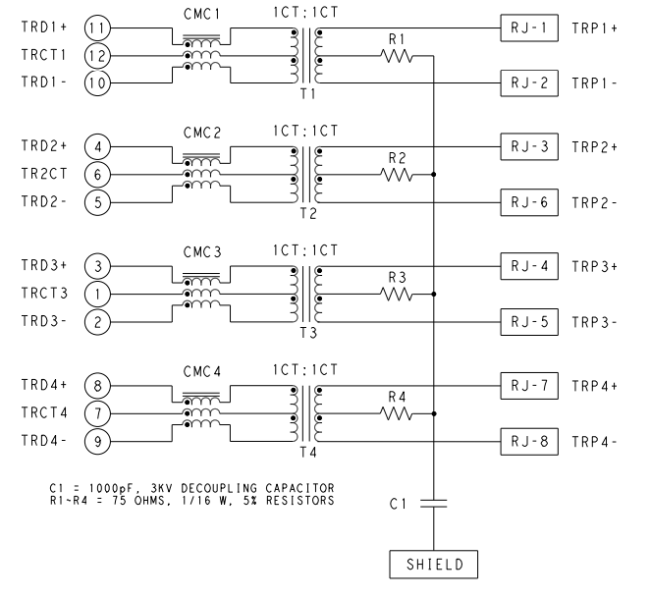 Integrated RJ45 Connectors Gigabit Circuit