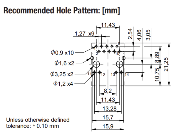 7498111123 Datasheet-- Recommended Hole Pattern