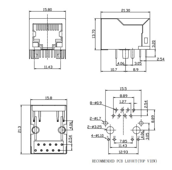 LPJE160HENL RJ45 Modular Jack Datasheet - Mechanical