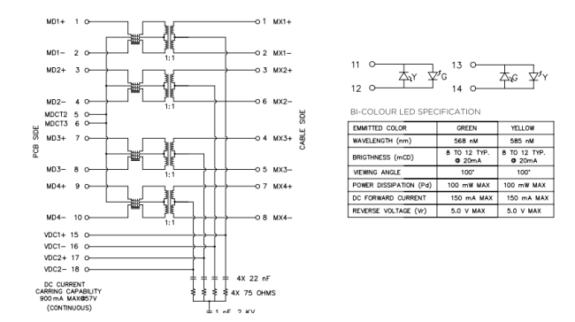 JXF0-5012NL Integrated RJ45 Connector Datasheet - Schematics