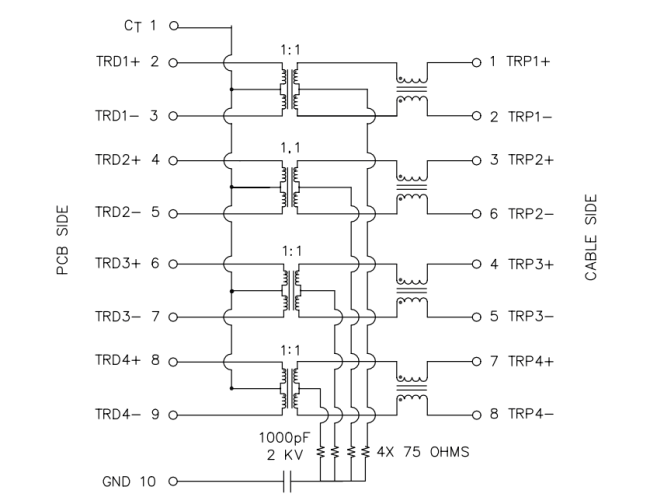 JXF0-5011NL RJ45 Datasheet - Schematics