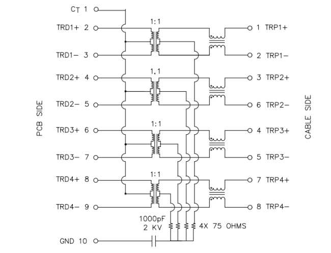JXF0-5010NL 5GBase-T RJ45 Connector Datasheet-Schematics