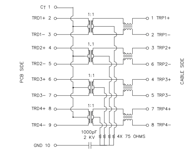 JXF0-2510NL RJ45 Datasheet - Schematic