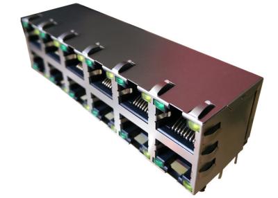 중국 1840257-9 Rj45 Leds를 가진 모듈라 잭 기가비트 2x6 MAG45 지상 방패를 겹쳐 쌓였습니다 판매용