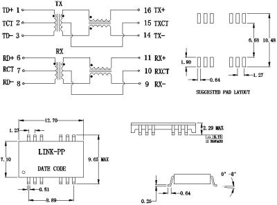 China Transformador de Ethernet de Bothhand NS0013B LF 10/100Base-T en venta