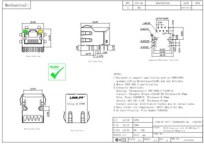 China Tyco 5-1605706-1 5-1605706-2 RJ45 Magnetic Jack 1X1 Shielded Magjack for sale